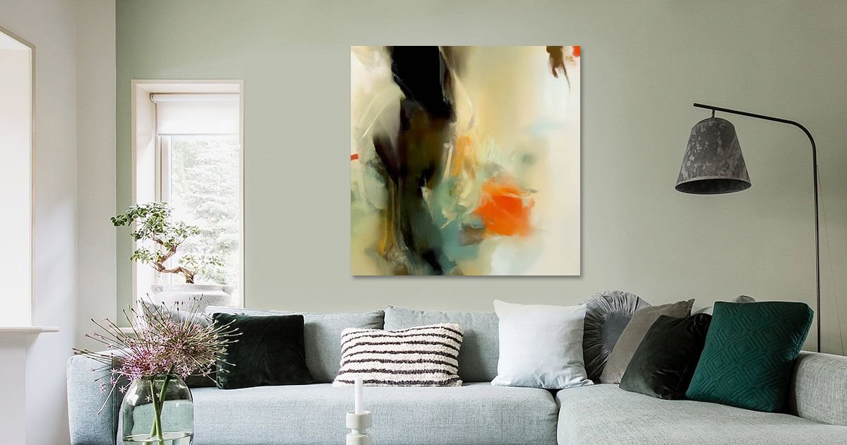 Modern abstract in pastel aardetinten met zwart van Studio Allee op canvas, behang en meer